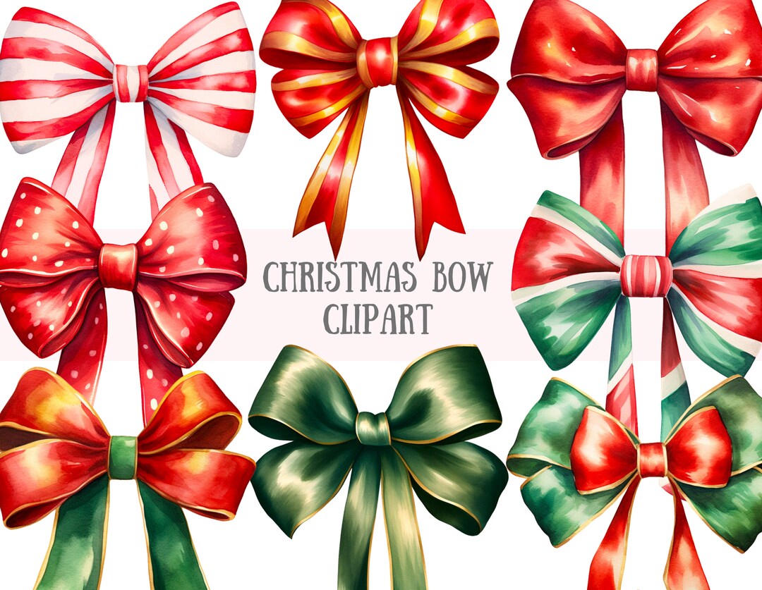 Watercolour Christmas Bow Clipart Xmas Holiday Bows PNG Digital Image ...