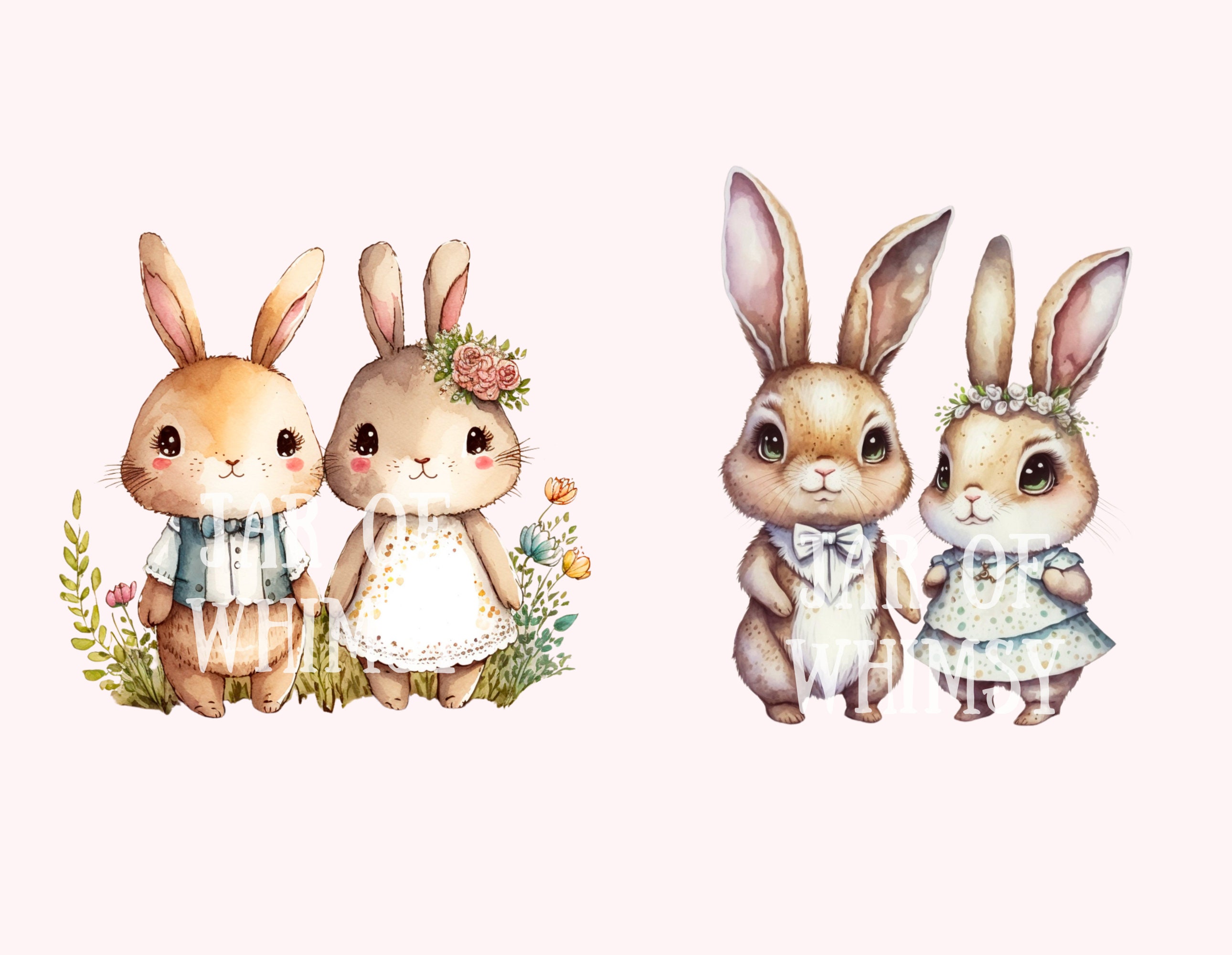 Watercolour Bunny Couples Clipart Love Bunnies PNG Digital - Etsy UK