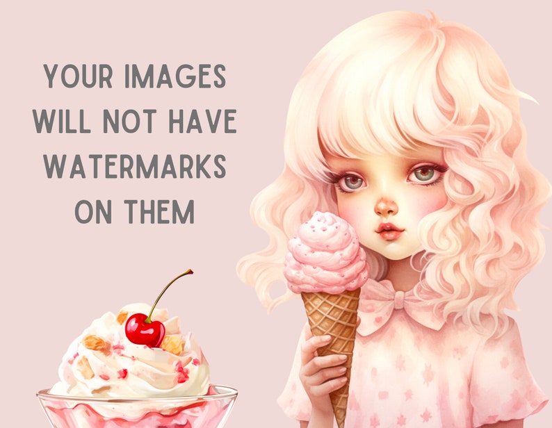 Watercolour Strawberry Ice Cream Clipart Cute Pink Summer PNG Digital ...