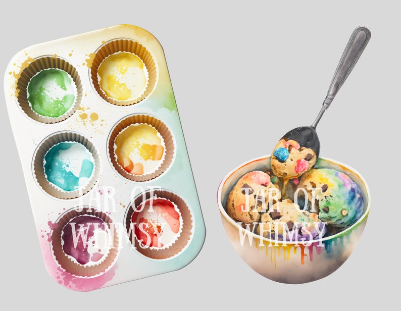 Watercolour Rainbow Baking Clipart Cookies Cupcakes PNG - Etsy