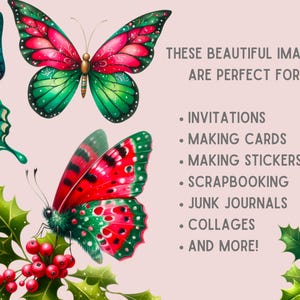 Watercolour Christmas Butterfly Clipart Red & Green Butterfly PNG ...