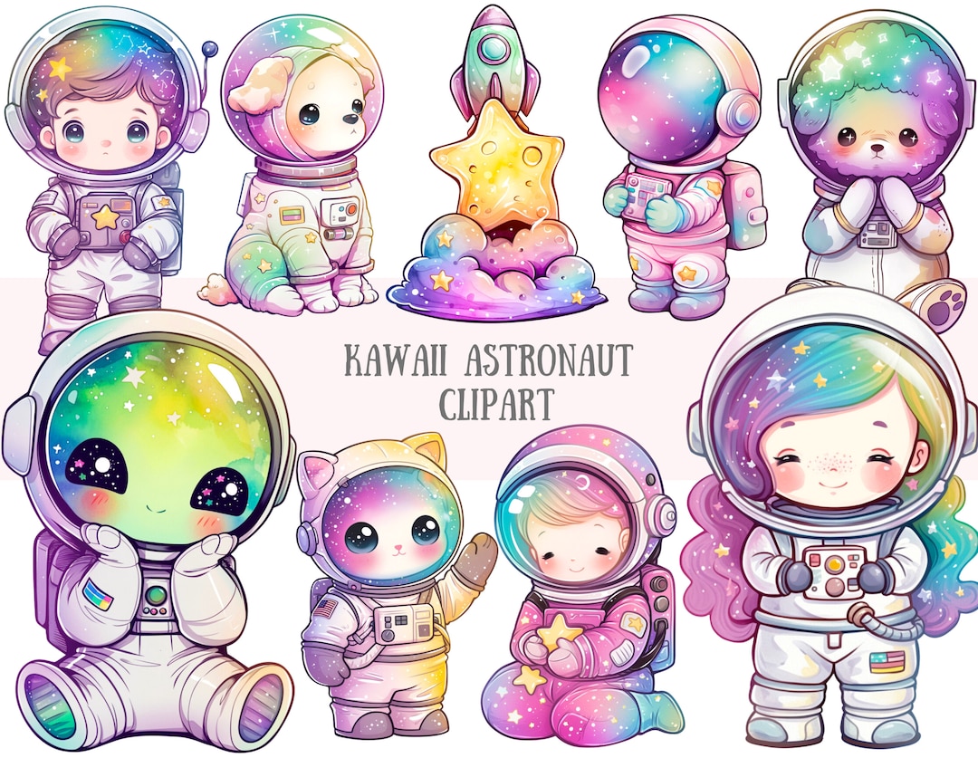 Watercolour Kawaii Astronaut Clipart Chibi Alien Galaxy PNG Digital ...