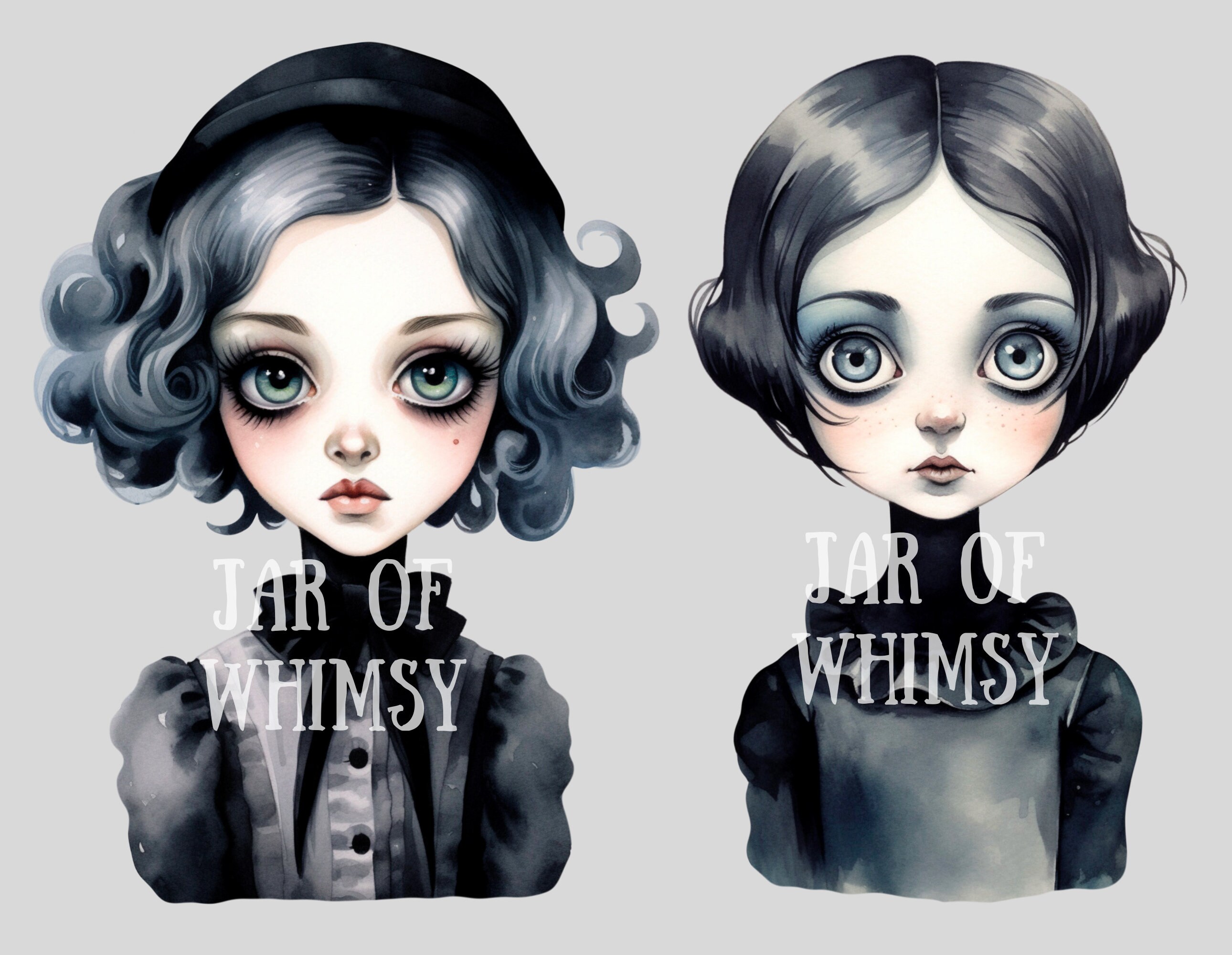 Watercolour Whimsical Gothic Girl Clipart Goth Fashion Girl PNG Digital ...
