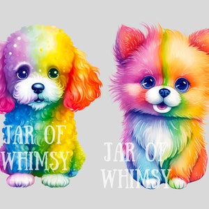 Watercolour Bright Rainbow Dogs Clipart Kawaii Puppy PNG Digital Image ...