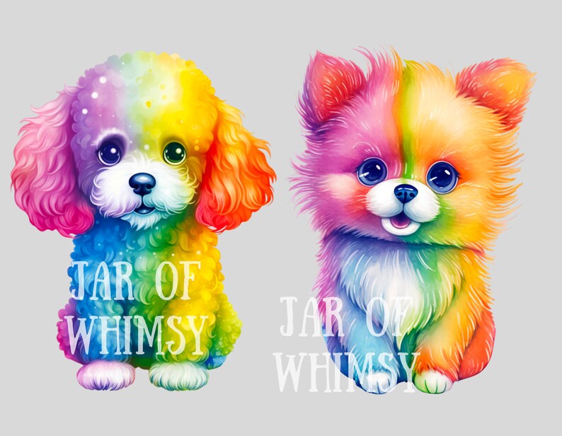 Watercolour Bright Rainbow Dogs Clipart Kawaii Puppy PNG - Etsy
