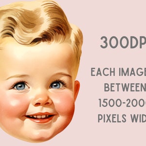 Watercolour Vintage Baby Boy Face Clipart Retro Baby Shower PNG Digital ...