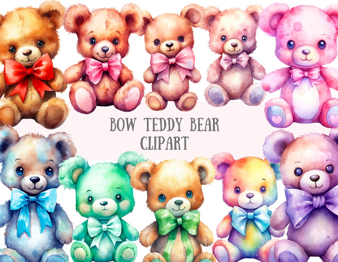 Watercolour Bow Teddy Bear Clipart Baby Bear PNG Digital Image ...