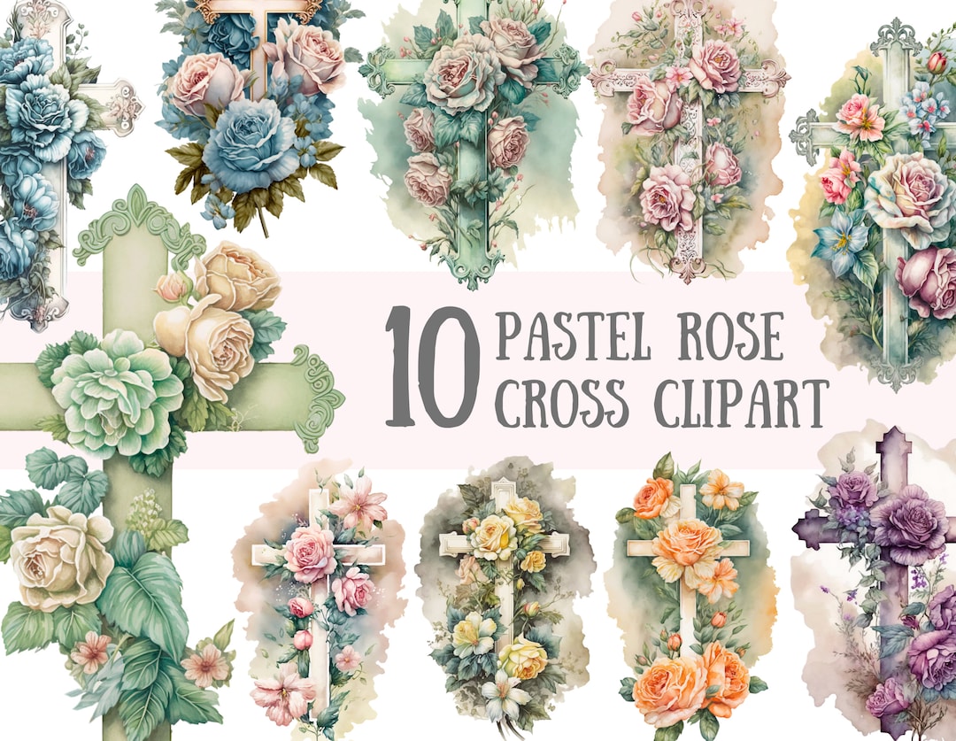 Watercolour Pastel Rose Cross Clipart - Easter Crucifix PNG Digital ...