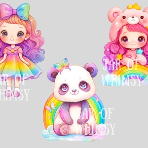 Watercolour Kawaii Rainbow Clipart Cute Bright Chibi Girl PNG Digital ...