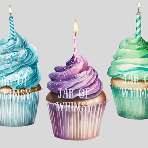 Watercolour Birthday Candle Cupcake Clipart Birthday Cake PNG Digital ...