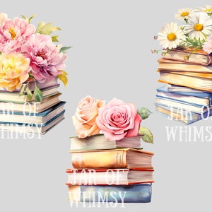 Watercolour Spring Book Stack Clipart Bookcase Bookworm PNG Digital ...