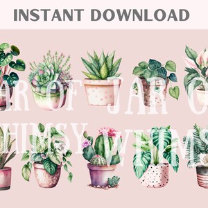 Watercolour Pretty Pot Plants Clipart - Houseplant Love PNG Digital ...