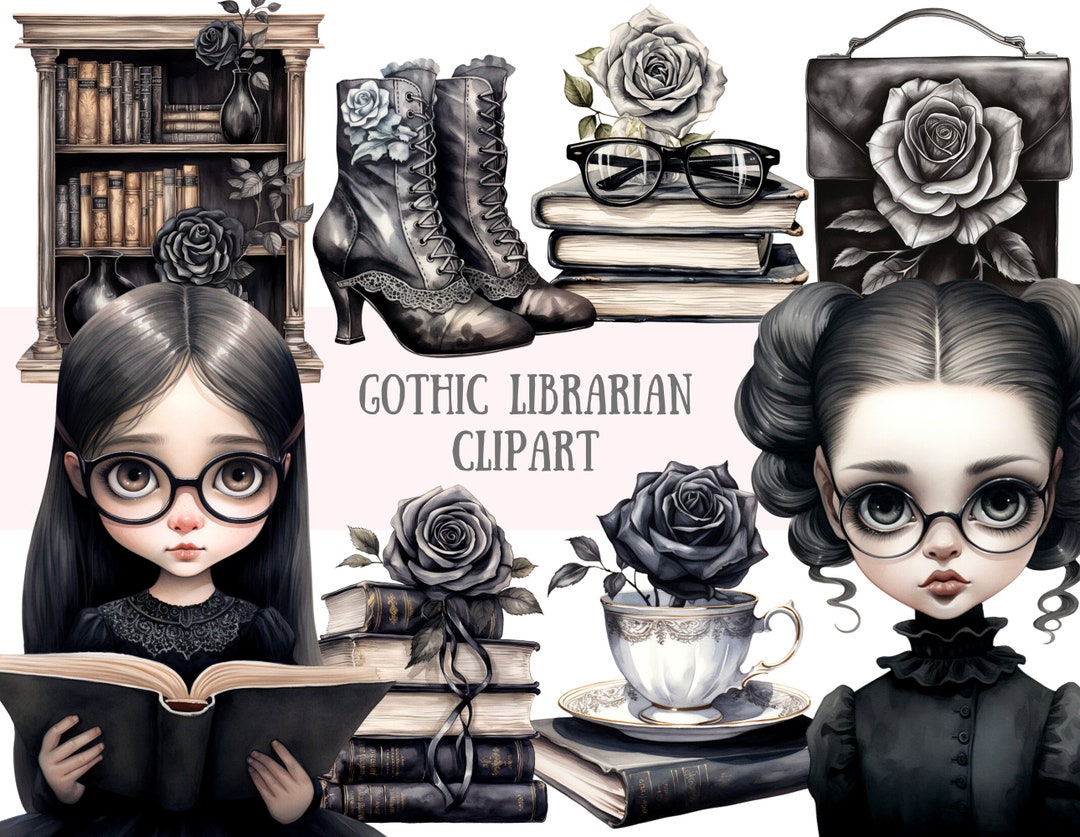 Watercolour Gothic Librarian Clipart Book Lover PNG Digital Image ...
