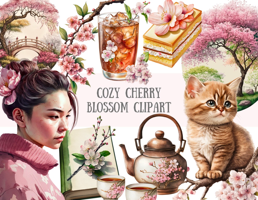 Watercolour Cozy Cherry Blossom Clipart Sakura Flower Spring PNG ...