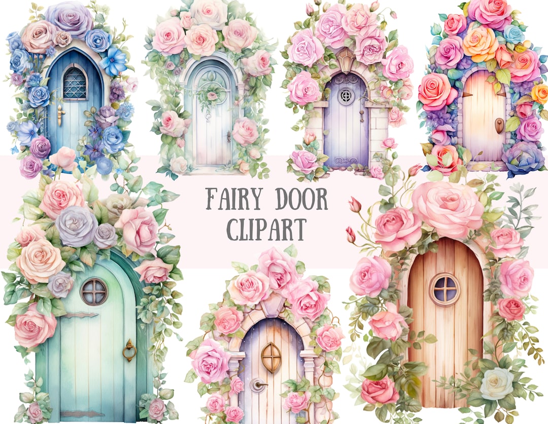Watercolour Fairy Door Clipart Pastel Fantasy Door PNG Digital Image ...