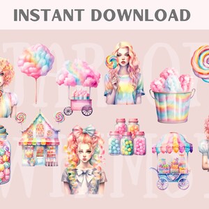 Watercolour Rainbow Candy Shop Clipart Candy Store Lollipop PNG Digital ...