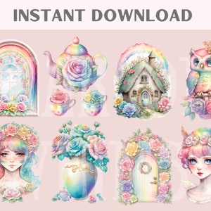 Watercolour Rainbow Fairytale Clipart - Fantasy PNG Digital Image ...