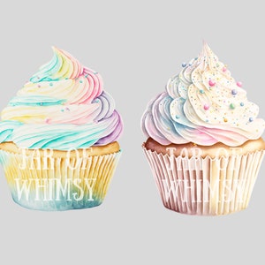 Watercolour Pastel Cupcake Clipart - Rainbow Birthday Cake PNG Digital ...