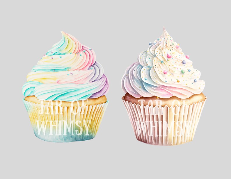 Watercolour Pastel Cupcake Clipart - Rainbow Birthday Cake PNG Digital ...