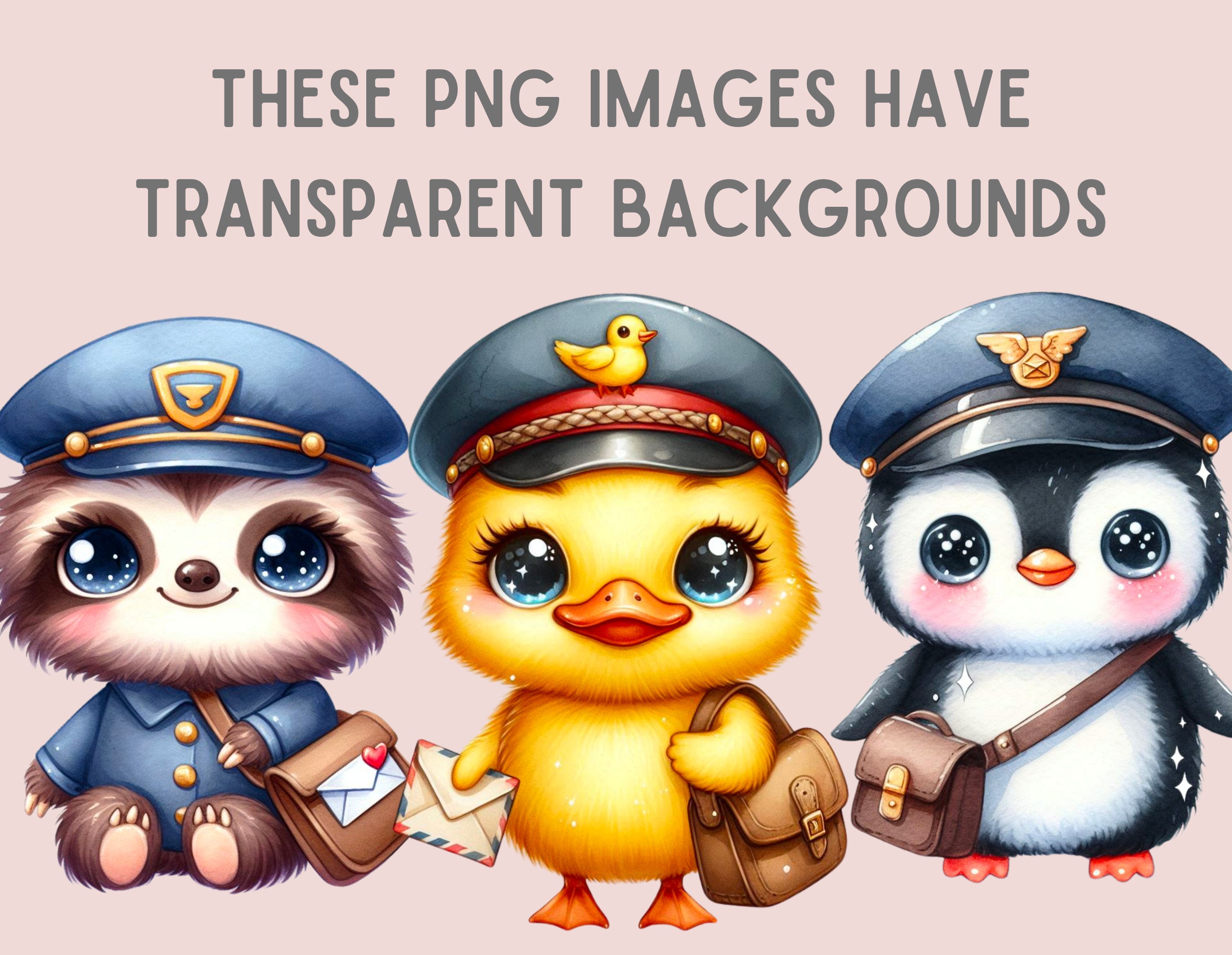 Watercolour Post Office Animal Clipart Happy Mail Animal PNG Digital ...