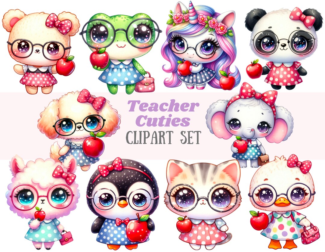 Watercolour Teacher Animal Clipart Cute Teacher Appreciation PNG ...