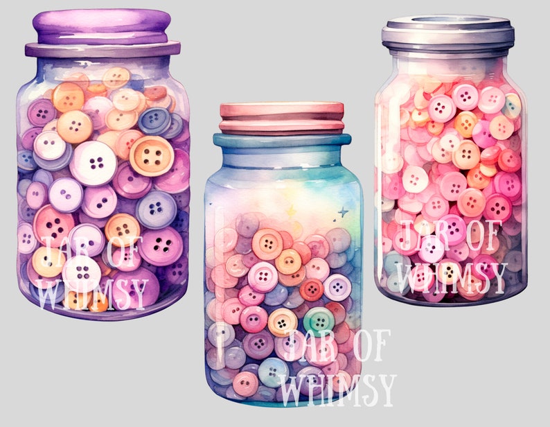 Watercolour Jars of Buttons Clipart Sewing Button Jar PNG Digital Image ...