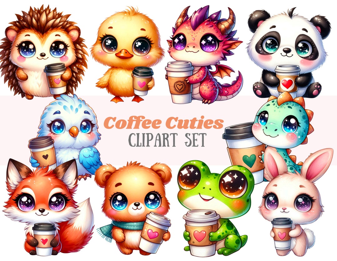 Watercolour Cute Coffee Clipart Takeaway Coffee Animal PNG Digital ...
