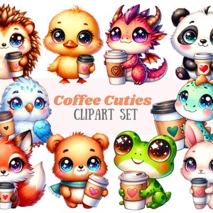 Watercolour Cute Coffee Clipart Takeaway Coffee Animal PNG Digital ...