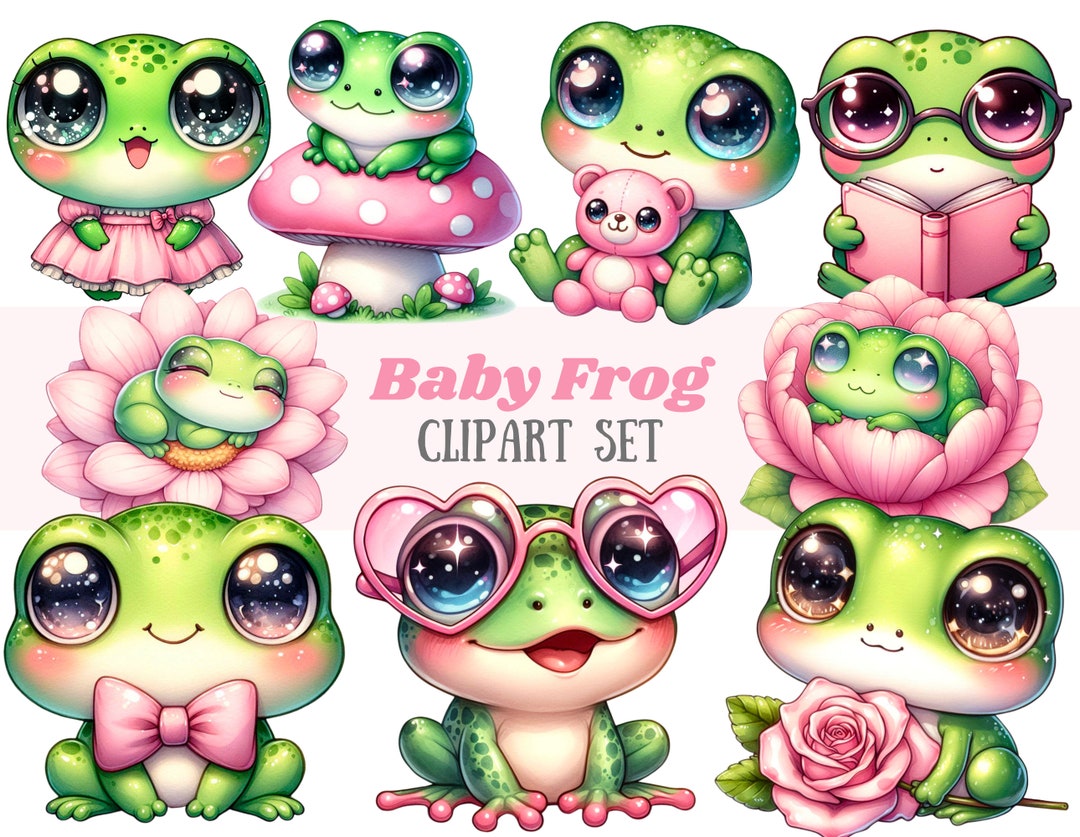 Watercolour Baby Frog Clipart Super Cute Kawaii Chibi Frog PNG Digital ...