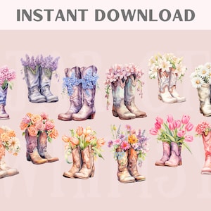 Watercolour Floral Cowgirl Boots Clipart Wild Western PNG Digital Image ...