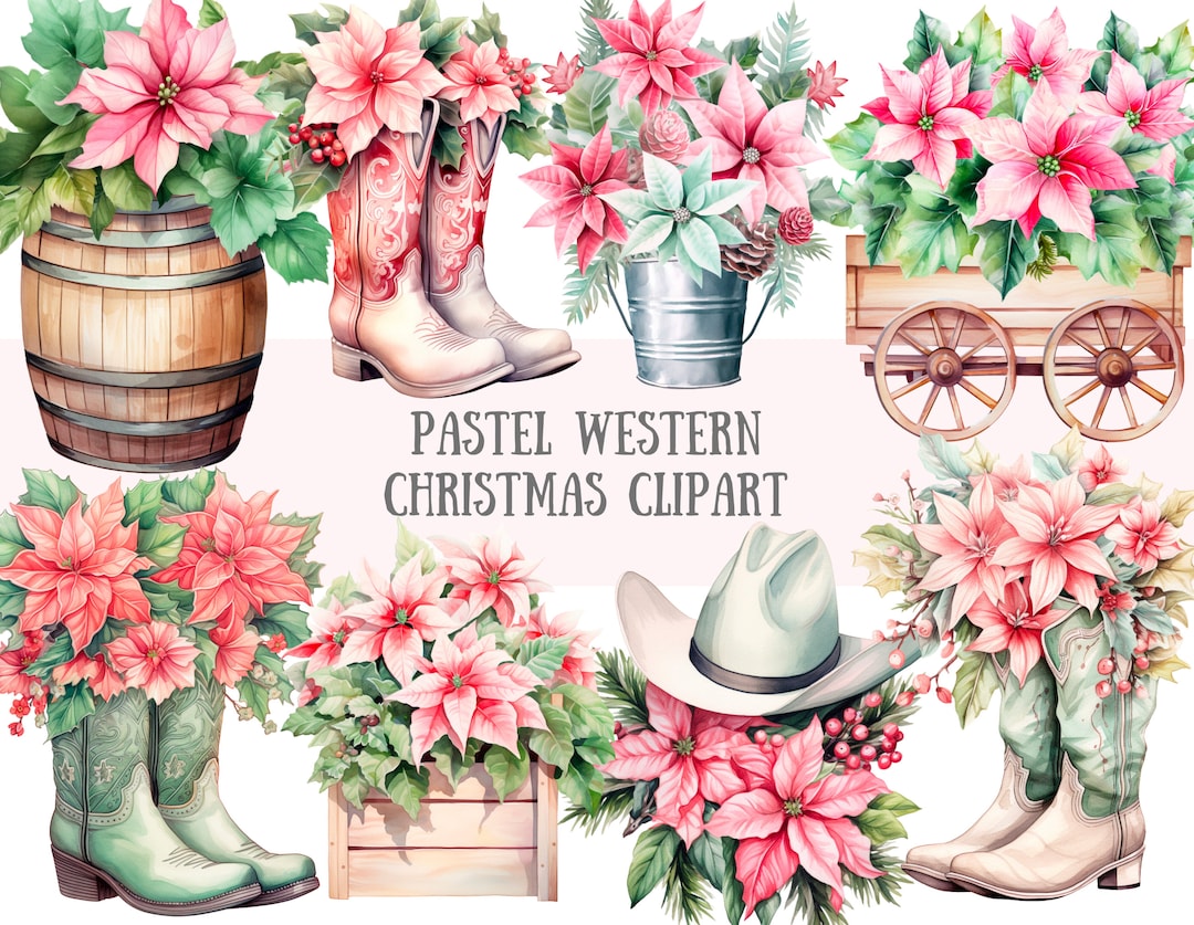 Watercolour Pastel Western Christmas Clipart Country Christmas PNG ...
