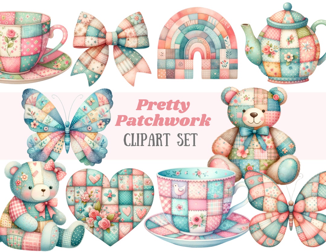 Watercolour Pretty Patchwork Clipart Pastel Quilt PNG Digital Image ...