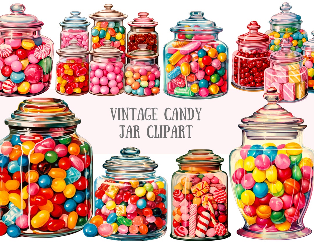 Watercolour Vintage Candy Jar Clipart Retro Lolly Jar PNG Digital Image ...