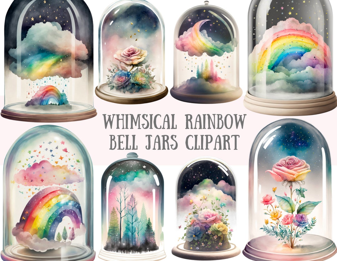 Watercolour Whimsical Rainbow Bell Jars Clipart Roses PNG Digital Image ...