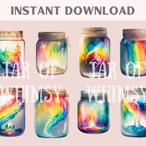 Watercolour Bright Rainbow Jars Clipart - Glass Jar PNG Digital Image ...