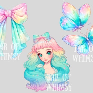 Watercolour Pastel Rainbow Princess Clipart Kawaii Anime Girl PNG ...