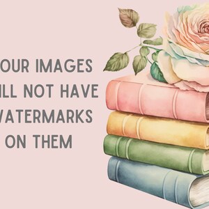 Watercolour Pastel Book Stack Clipart Bookcase Bookworm PNG Digital ...