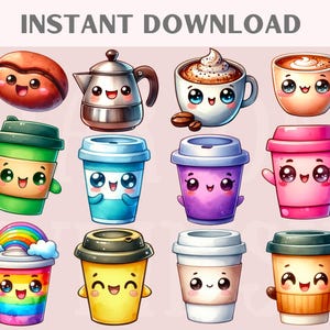 Watercolour Kawaii Coffee Clipart Cute Coffee Cup Mug PNG Digital Image ...