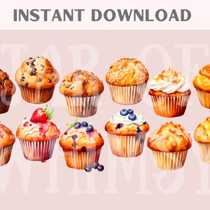 Watercolour Muffin Clipart Delicious Cupcake Bakery Treat PNG Digital ...