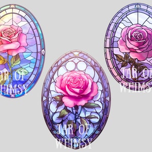 Watercolour Rose Stained Glass Window Clipart Rose Window PNG Digital ...