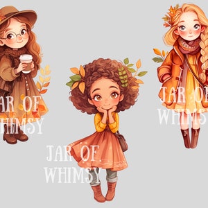 Watercolour Kawaii Autumn Girl Clipart Cute Chibi Fall Girl PNG Digital ...