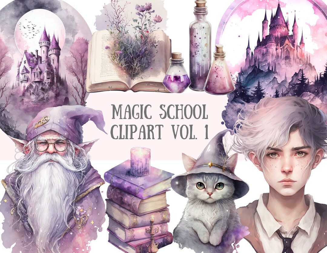 Watercolour Magic School Clipart Wizard Academy PNG Digital Image ...