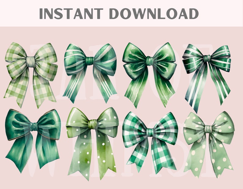 Watercolour Green Bows Clipart - Emerald Lime Satin Bow PNG Digital ...