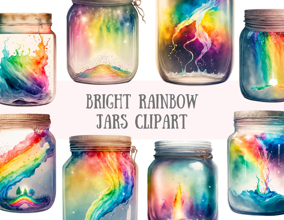 Watercolour Bright Rainbow Jars Clipart - Glass Jar PNG Digital Image ...