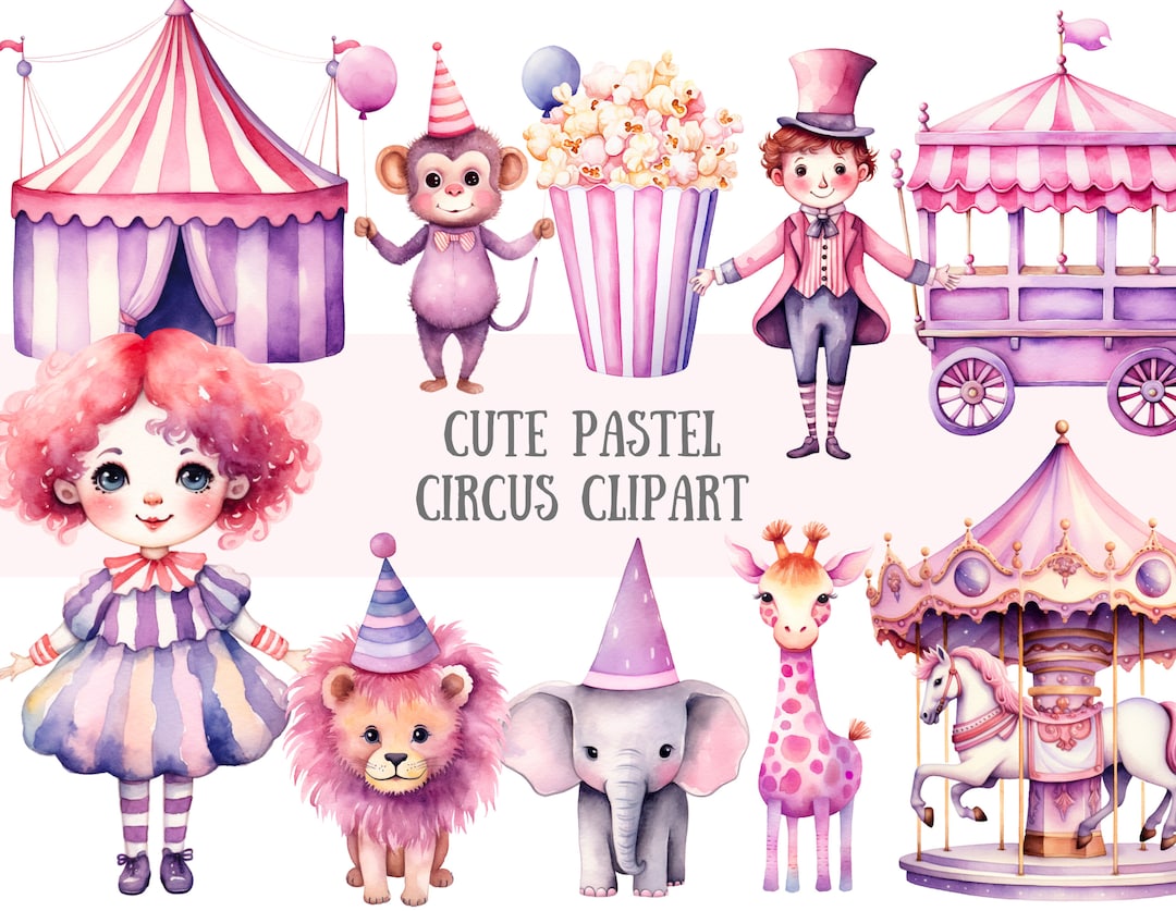 Watercolour Cute Pastel Circus Clipart Pastel Carnival Clown PNG ...