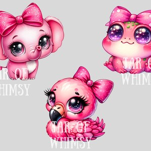 Watercolour Pink Glitter Animal Clipart Kawaii Animals PNG Digital ...
