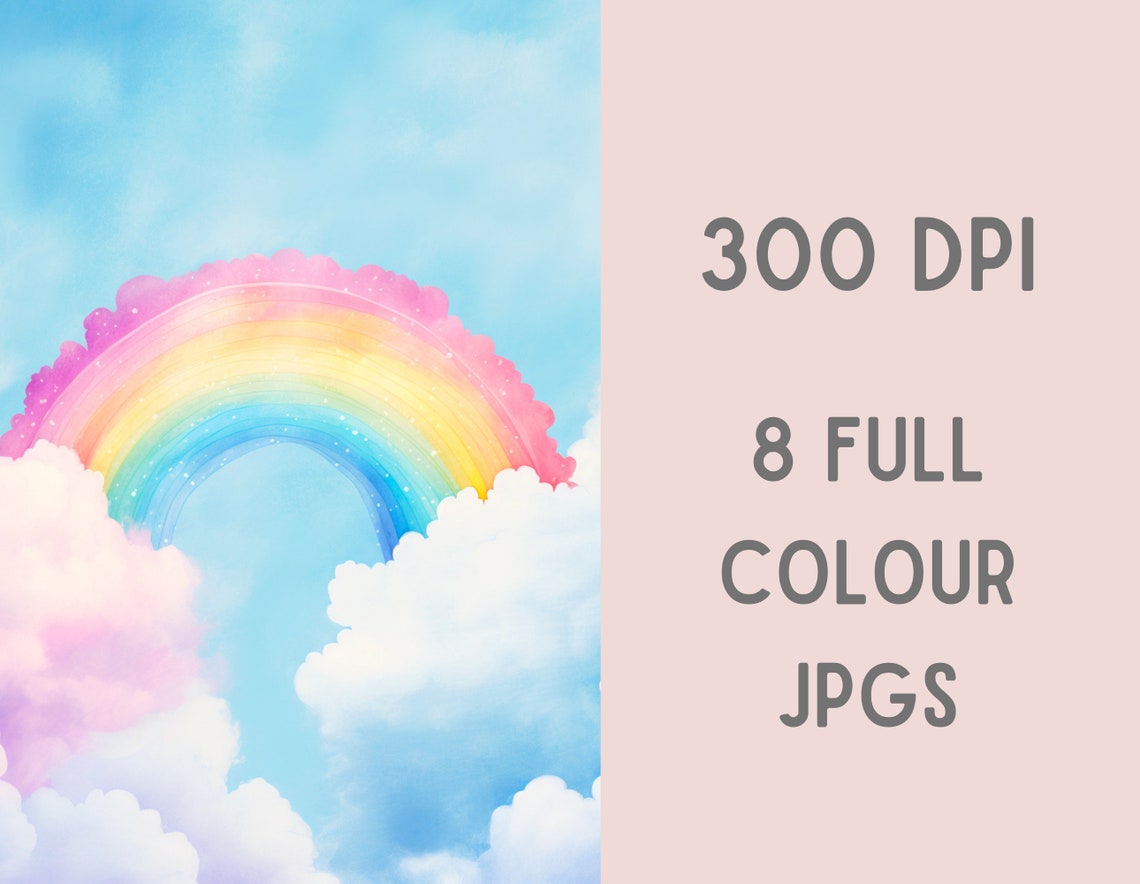Watercolour Rainbow Sky Clipart JPG Digital Image Downloads for Card ...