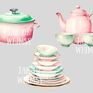 Watercolour Shabby Chic Kitchen Clipart Retro Baking PNG Digital Image ...
