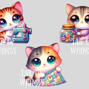 Watercolour Sewing Cat Clipart Cute Seamstress Cat Sewing PNG Digital ...
