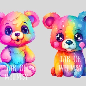 Watercolour Bright Rainbow Bears Clipart Kawaii Teddy Bear PNG Digital ...